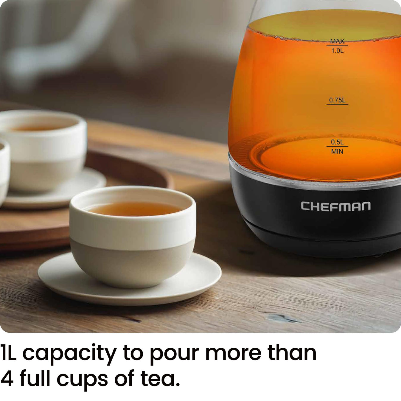 Chefman Electric Kettle with Tea Infuser, 1L 1500W, Removable Lid for ...