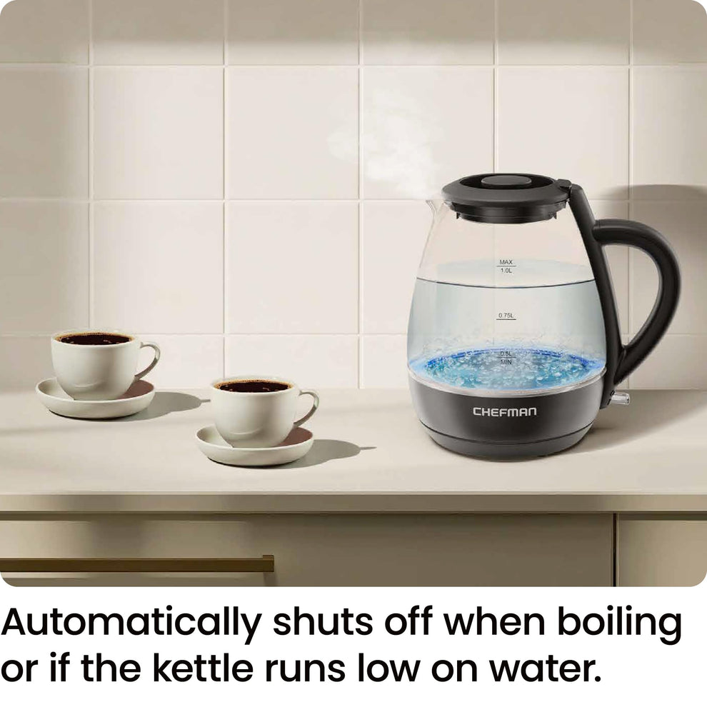 Chefman Electric Kettle with Tea Infuser, 1L 1500W, Removable Lid for ...