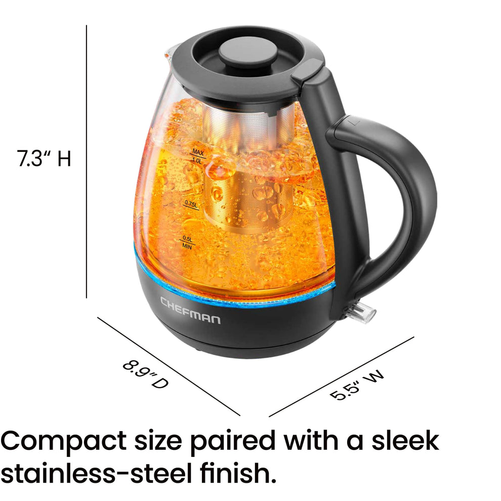 Chefman Electric Kettle with Tea Infuser, 1L 1500W, Removable Lid for ...