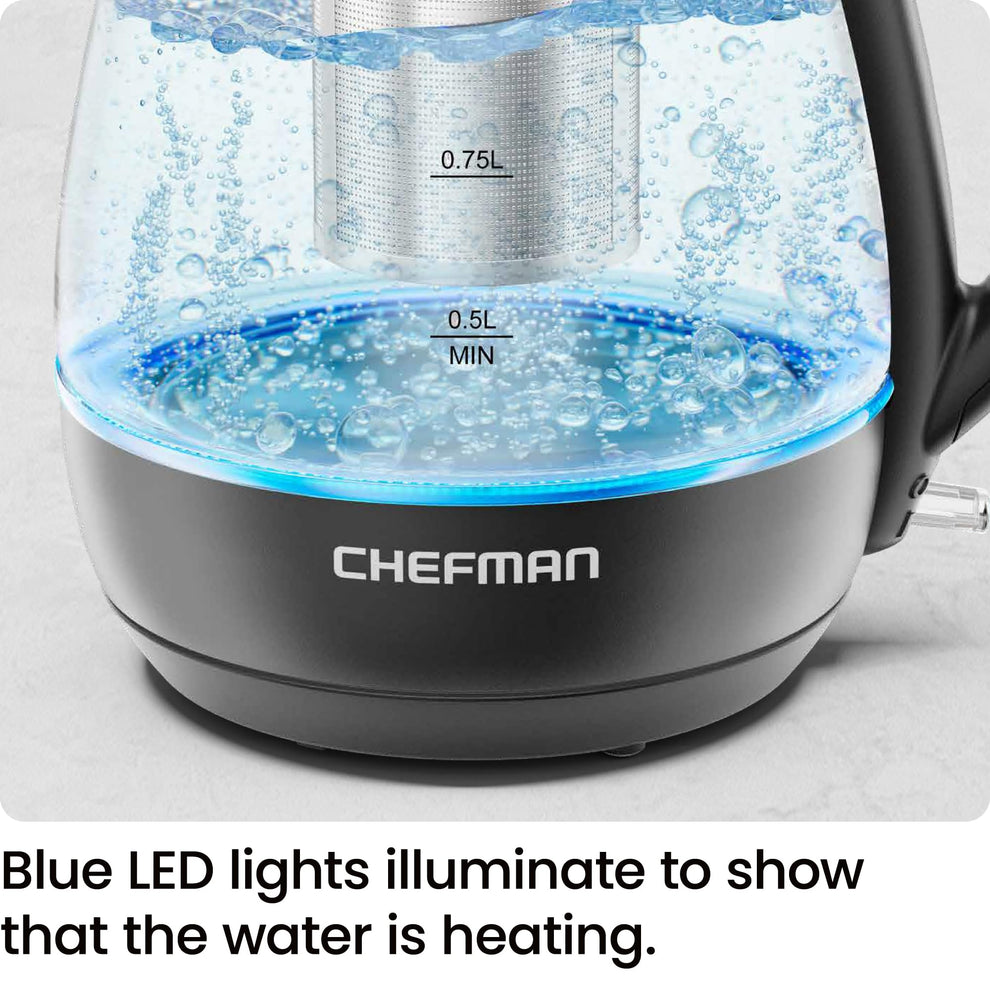 Chefman Electric Kettle with Tea Infuser, 1L 1500W, Removable Lid for ...
